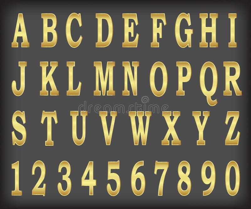 Gold alphabet set stock illustration. Illustration of gold - 90219050