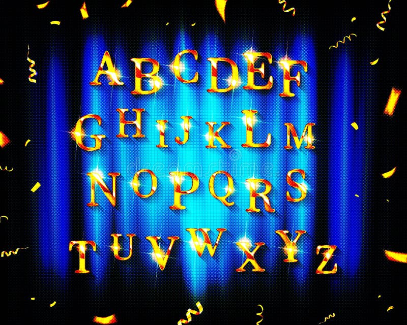 Gold Alphabetic Fonts and Numbers Stock Illustration - Illustration of ...