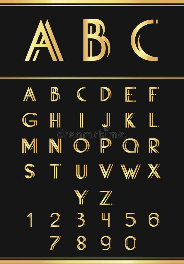 Gold Alphabetic Fonts and Numbers Stock Vector - Illustration of shape ...