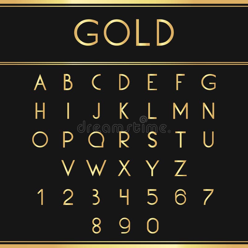 Gold Alphabetic Fonts and Numbers Stock Vector - Illustration of ...