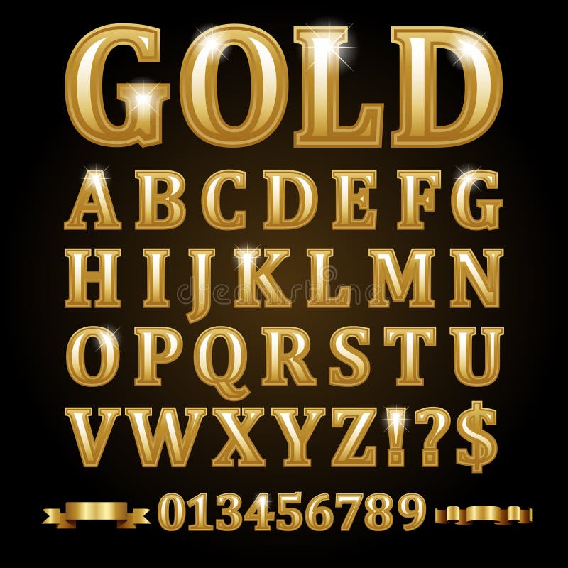 Gold Alphabetical Letters Isolated on Black Stock Vector - Illustration ...