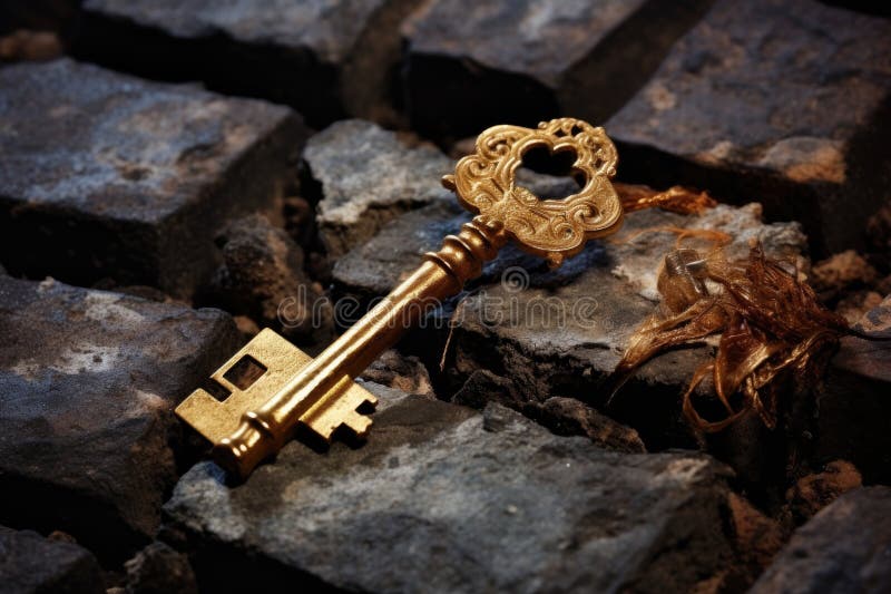 Gold Antique Key on a Pile of Old, Textured Bricks Stock Image - Image ...