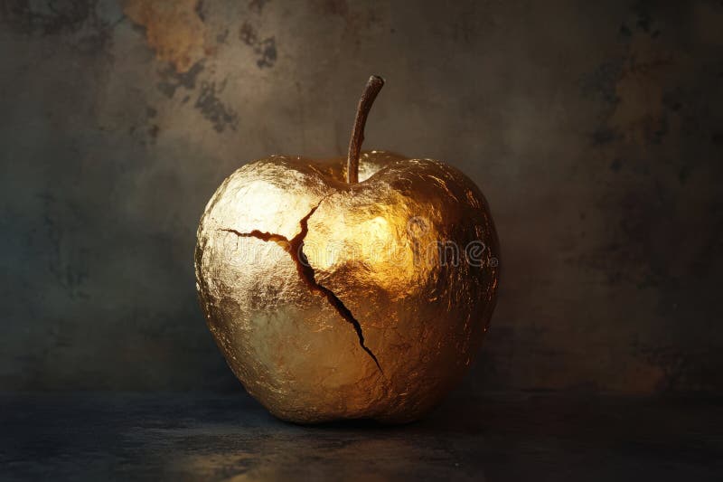 A Gold Apple with a Broken Stem Sits on a Table Stock Illustration ...