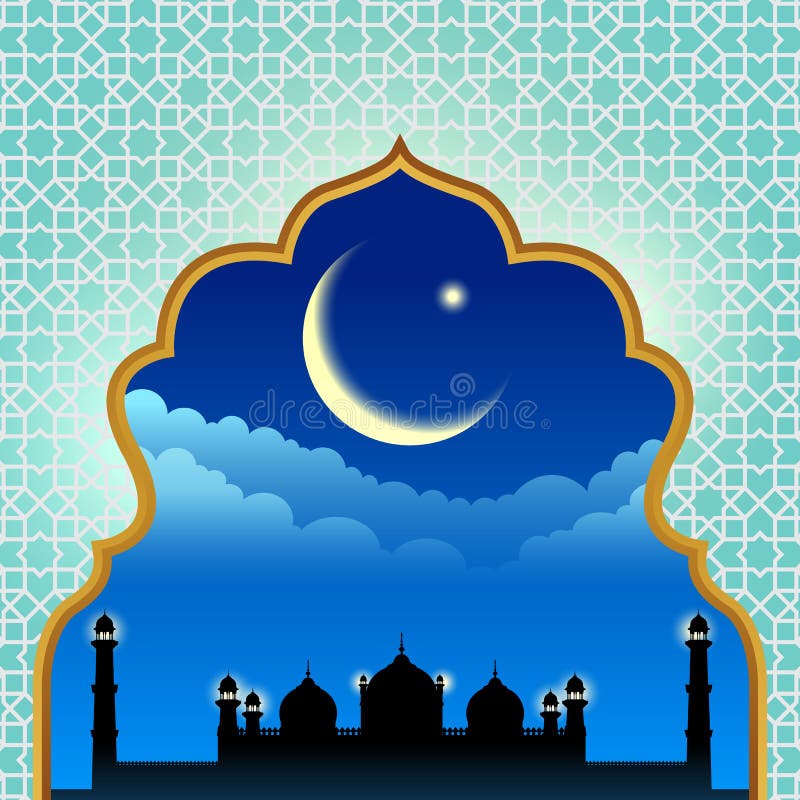 Gold Arab Window Art and Masjid at Night Vector Design Stock Vector ...