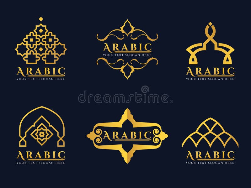 Gold Arabic Doors and Mosque Architecture Art Logo Vector Set Design ...