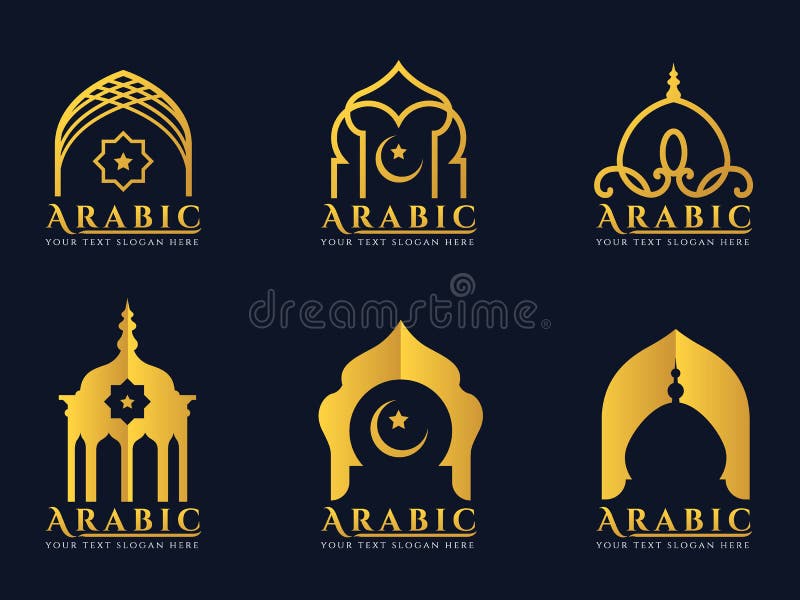 Gold Arabic Windows and Doors Architecture Logo Vector Set Design Stock ...