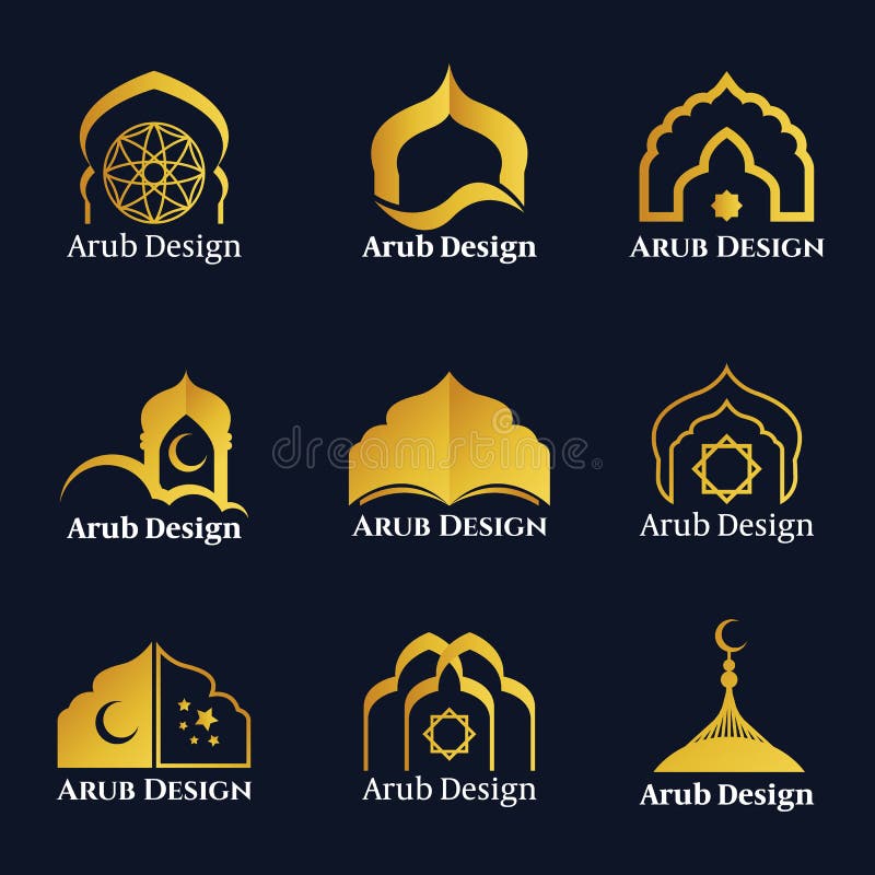 Gold Arabic Doors and Mosque Architecture Art Logo Vector Set Design ...