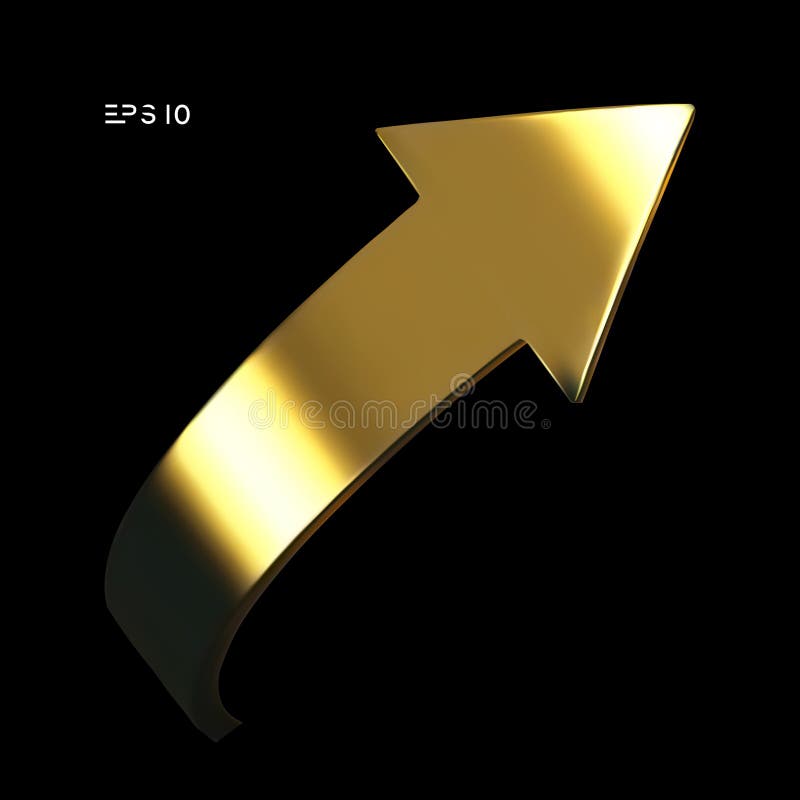 Gold Arrow Spin Isolated on Black Background. Vector Arrow Button ...