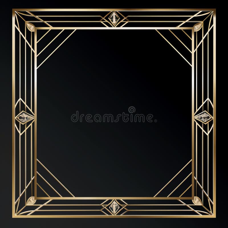 Art Deco Frame on Black and Gold Background Stock Illustration ...