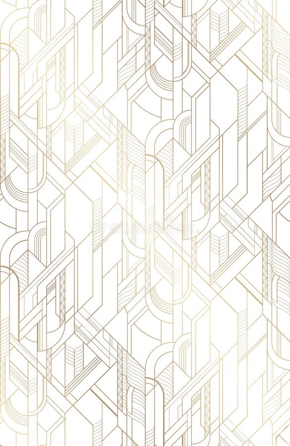 Gold Art Deco Panel and Border with Ornament on White Background Stock ...