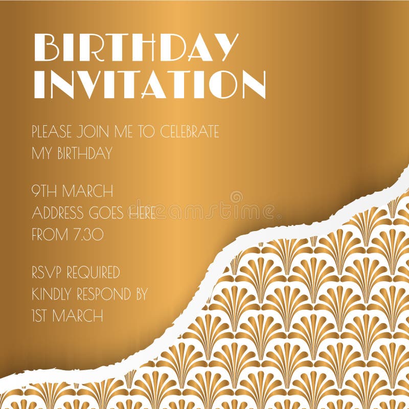 Gold Art Deco Great Gatsby Style Invitation Design with Pattern ...