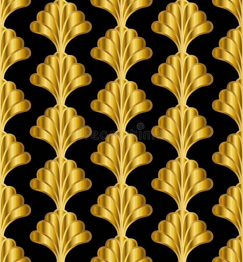 Gold Art Deco Style Seamless Repeat Pattern on Black Background Stock ...