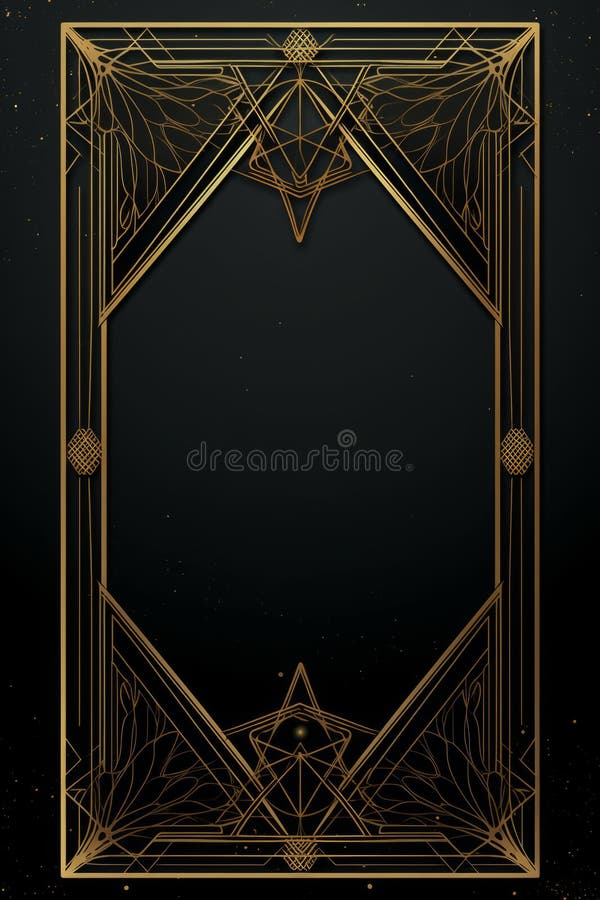 An Art Deco Style Black and Gold Background with a Gold Frame Stock ...