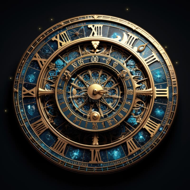 A Clock with Roman Numerals and a Blue Background Stock Image - Image ...