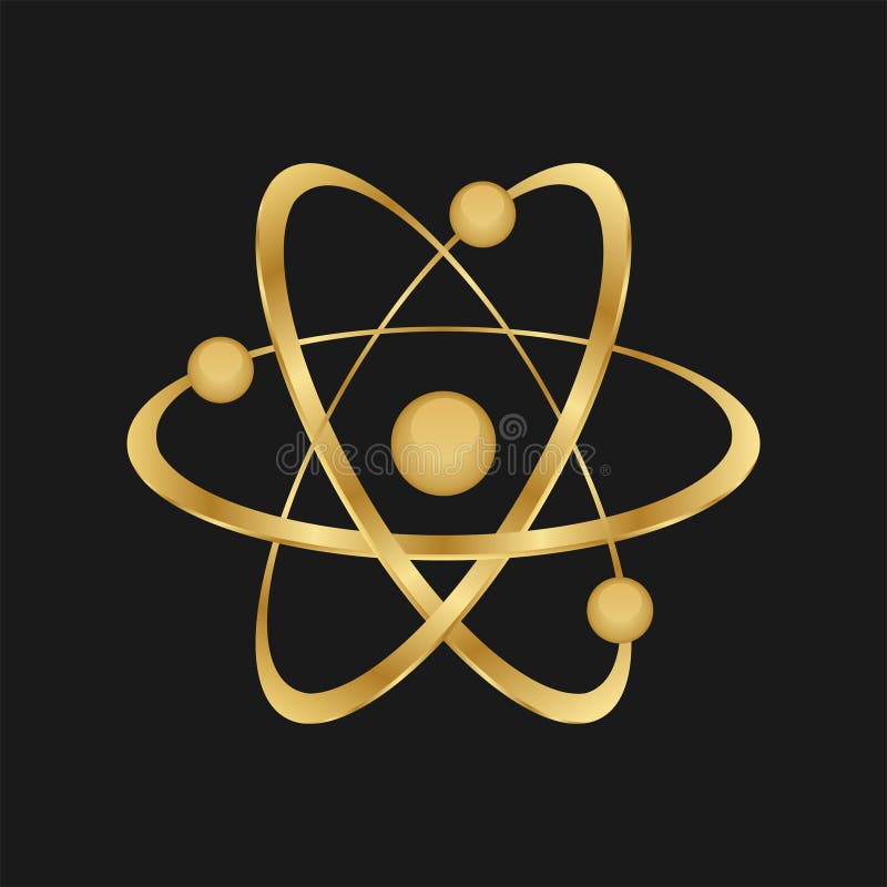 Gold Atom Isolated on Black Background. Realistic Golden Molecule Sign ...