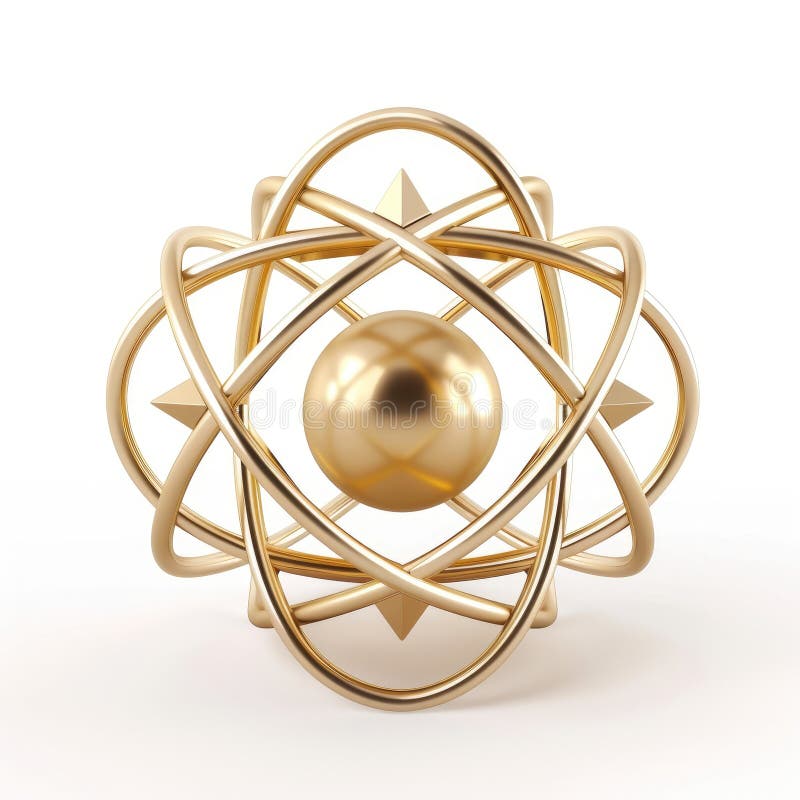 Golden Sphere in Abstract Atomic Structure, 3D Render Stock ...