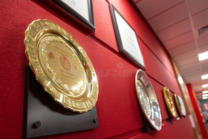 Gold Award Plaque or Plate on Red Background Stock Illustration ...