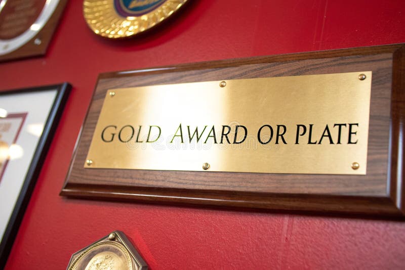 Gold Award Plaque or Plate on Red Background Stock Illustration ...