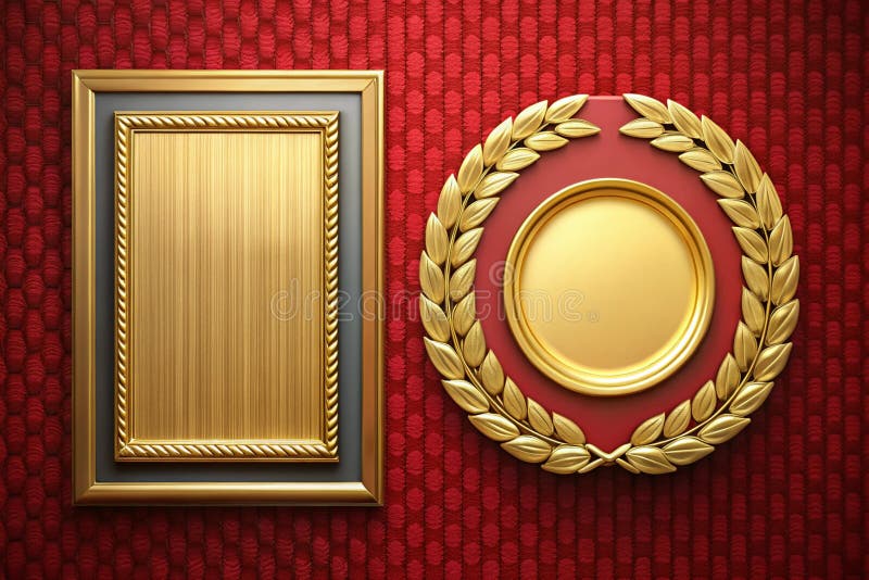 Gold Award Plaque or Plate on Red Background Stock Illustration ...