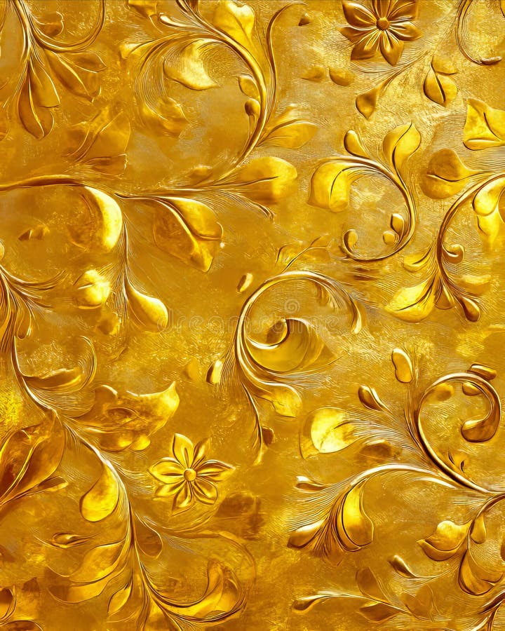 A Gold Background with a Floral Pattern on it Stock Image - Image of ...