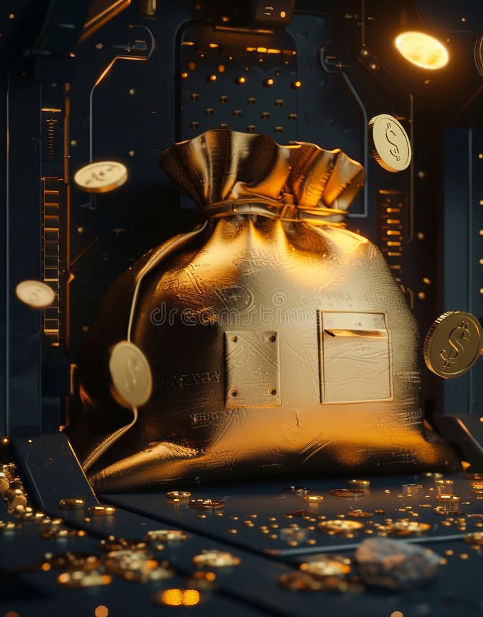 Gold Bag with Coins Falling Out of it Stock Image - Image of indoor ...