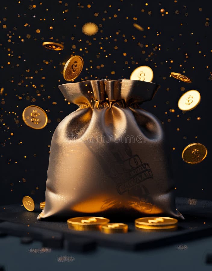 A Gold Bag with Coins Falling Out of it Stock Image - Image of money ...