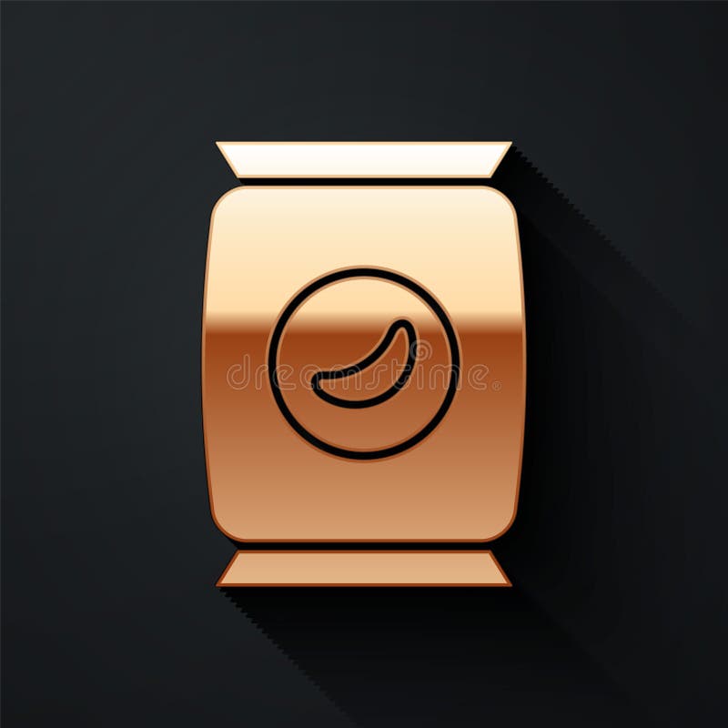 Gold Bag or Packet Potato Chips Icon Isolated on Black Background. Long ...