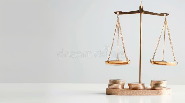 A Gold Balance Scale with Three Stacks of Coins on Each Side, on a ...