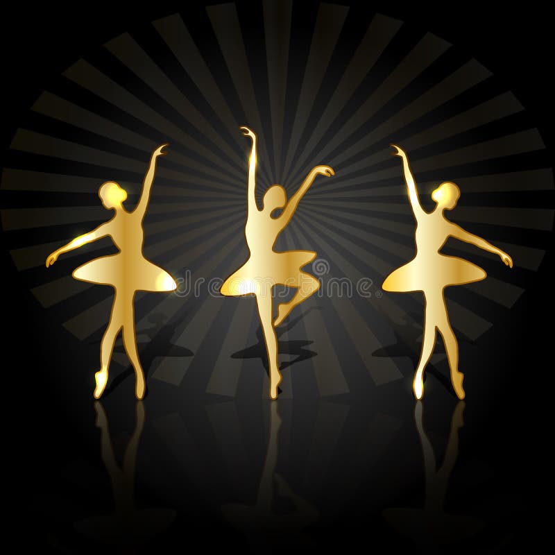 Gold Ballerinas Dancing on the Stage. Stock Vector - Illustration of ...