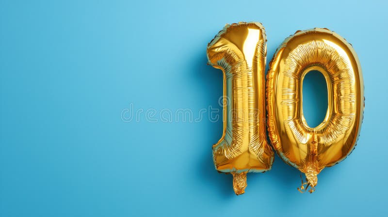 Gold Ballon in Shape of Number 10 on Blue Stock Illustration ...