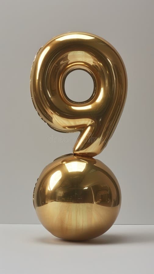 Gold Balloon Number Nine on a Sphere Stock Illustration - Illustration ...