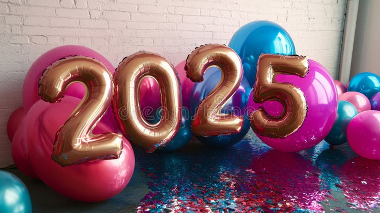 Gold Balloons Forming Two Thousand Twenty Five Stock Illustration ...