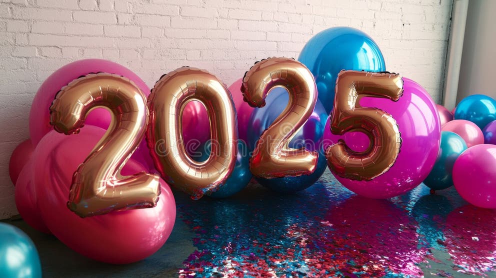 Gold Balloons Forming Two Thousand Twenty Five Stock Illustration ...