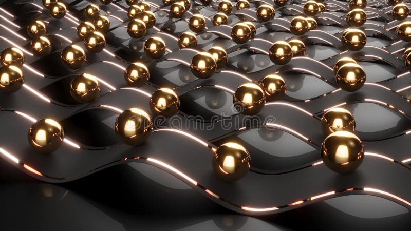 Gold Balls on the Wavy Geometry. Simple Motion Graphics 3d Render Stock ...