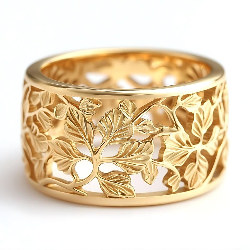 A Gold Band with a Leaf Design on it Stock Photo - Image of love, stone ...