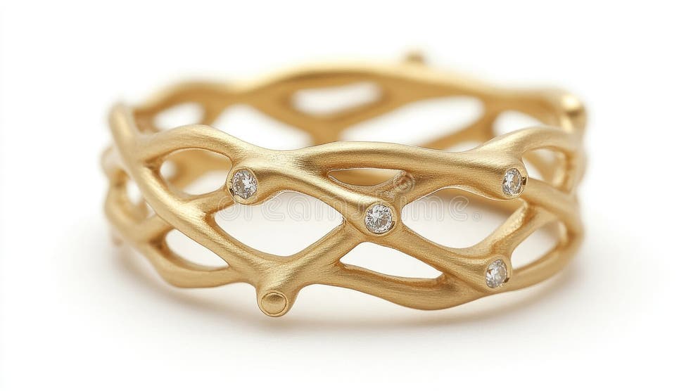 Gold Ring with Intricate Branch Design and Small Diamonds Stock ...