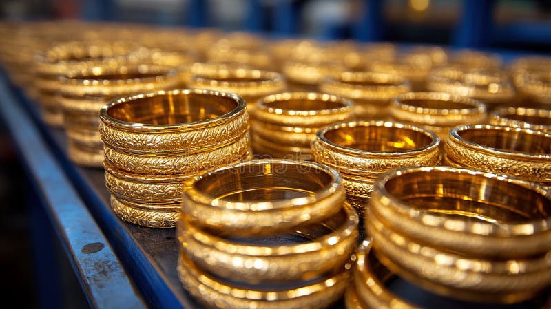 Gold Bangles Factory Production Line Close-up Stock Illustration ...