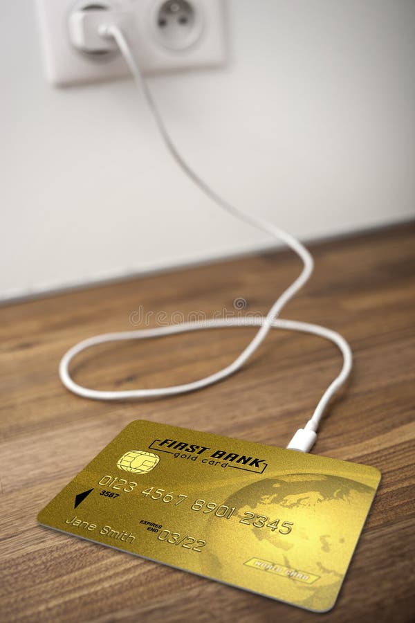 A Gold Bank Card Connected To a USB Socket Stock Photo - Image of ...
