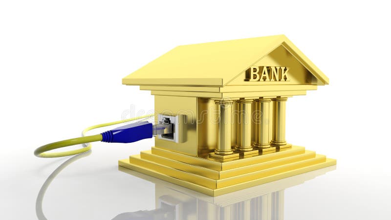 Gold Bank Icon with Internet Access Stock Illustration - Illustration ...
