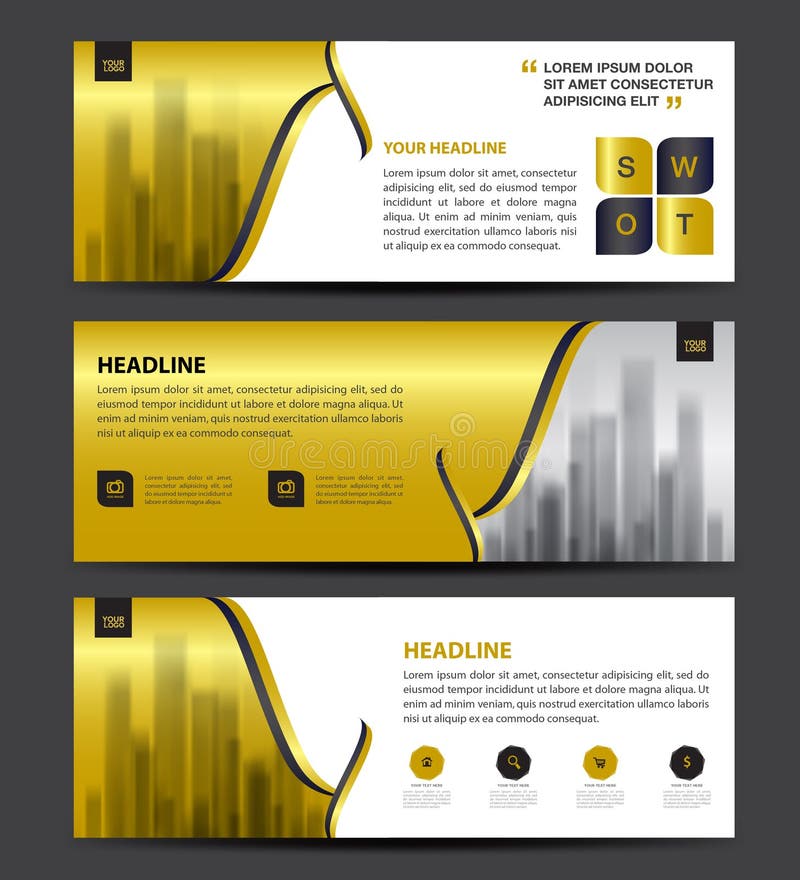 Gold Banner Template Vector, Horizontal Banner, Brochure Flyer Stock ...