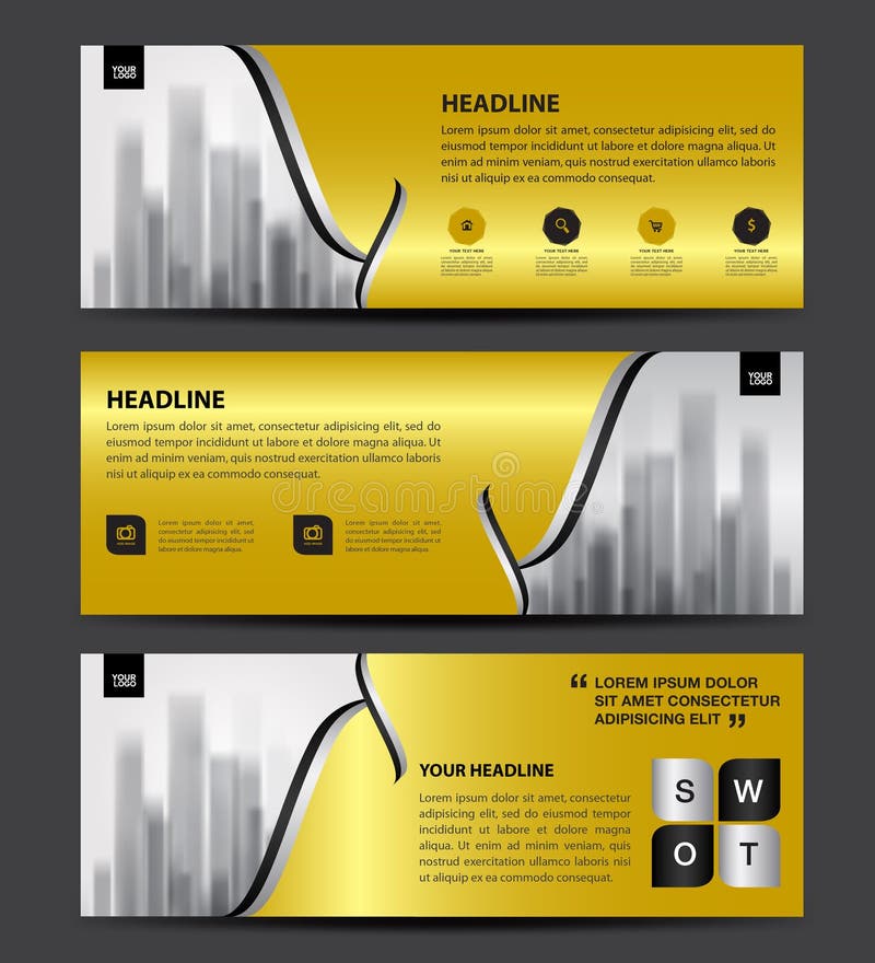 Gold Banner Template Vector, Horizontal Banner, Brochure Flyer Stock ...