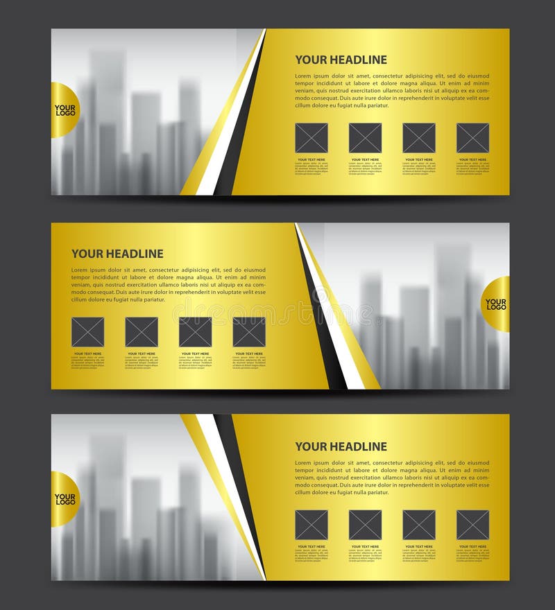 Gold Banner Template Vector, Horizontal Header, Advertising Stock ...