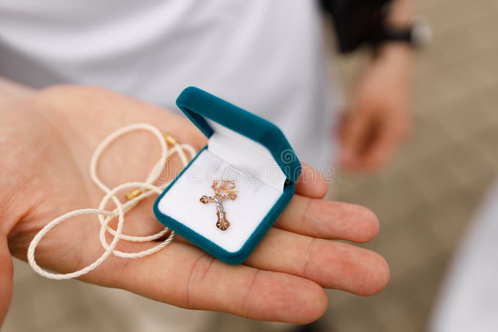 Gold Baptismal Cross in a Box Stock Photo - Image of spiritual, church ...