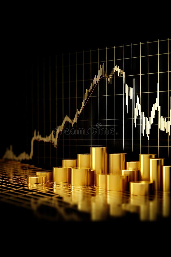 Gold Bar Chart with Downward Arrow on it and Gold Bull. Generative AI ...