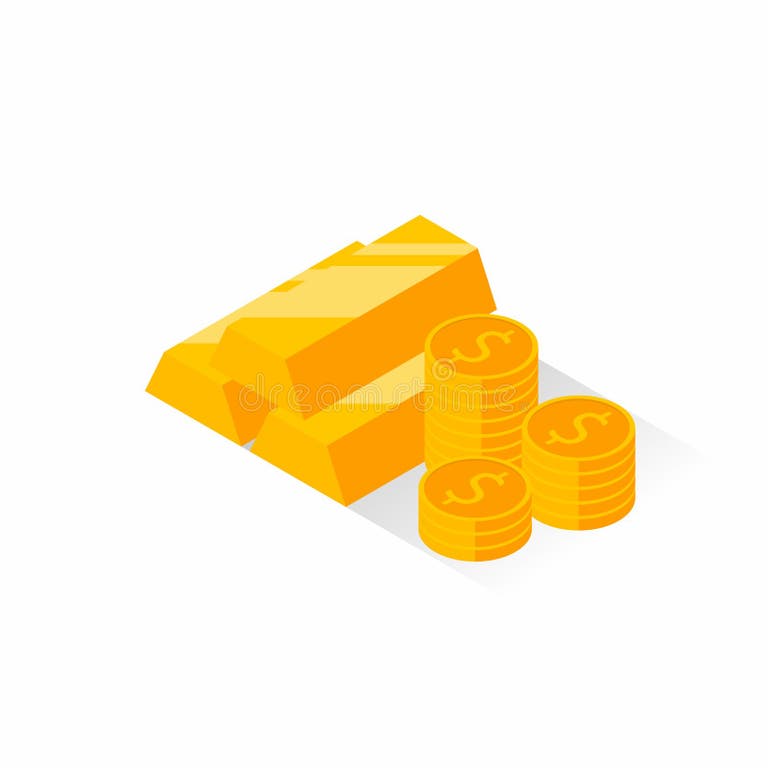 Gold Bar and Coin - Shadow Icon Vector Isometric Stock Vector ...