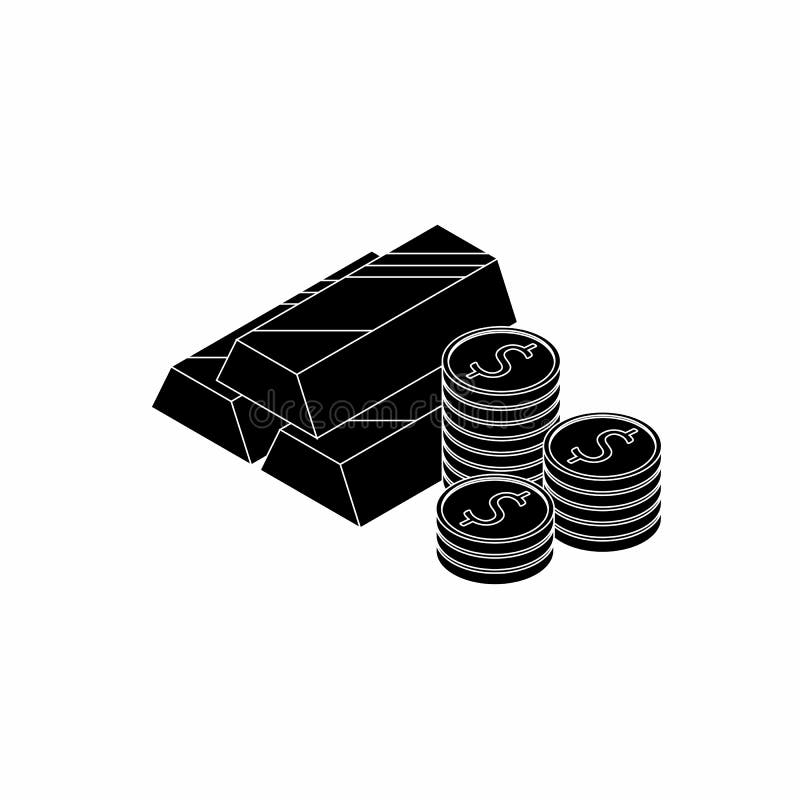 Gold Bar and Coin - White Outline Icon Vector Isometric Stock Vector ...