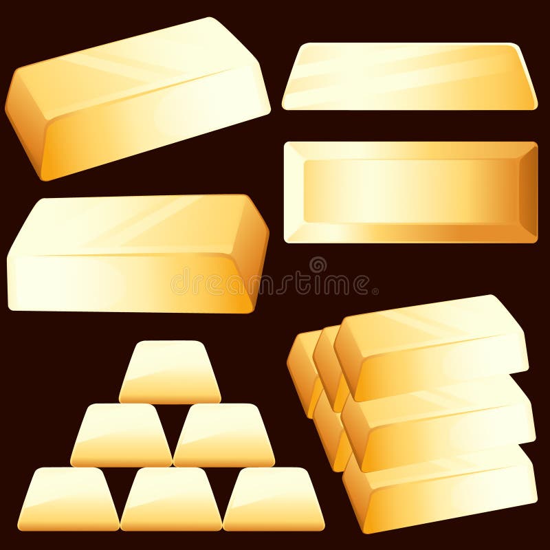 Gold Bar in Different Positions and with Stack of Gold Bar Vector ...