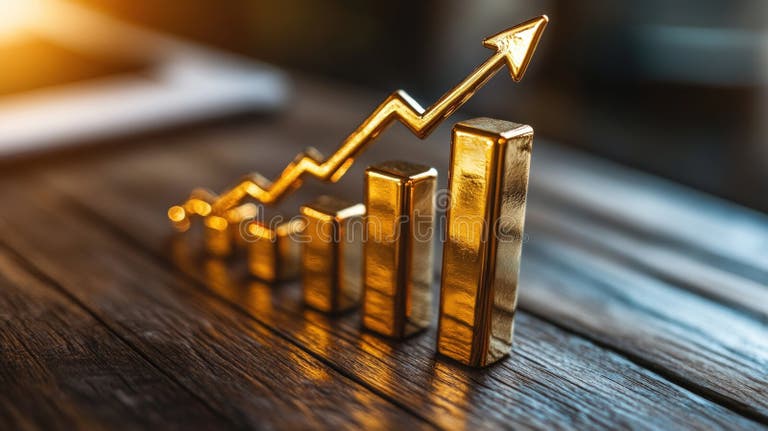 Gold Bar Graph Chart Upward Trend Stock Illustration - Illustration of ...