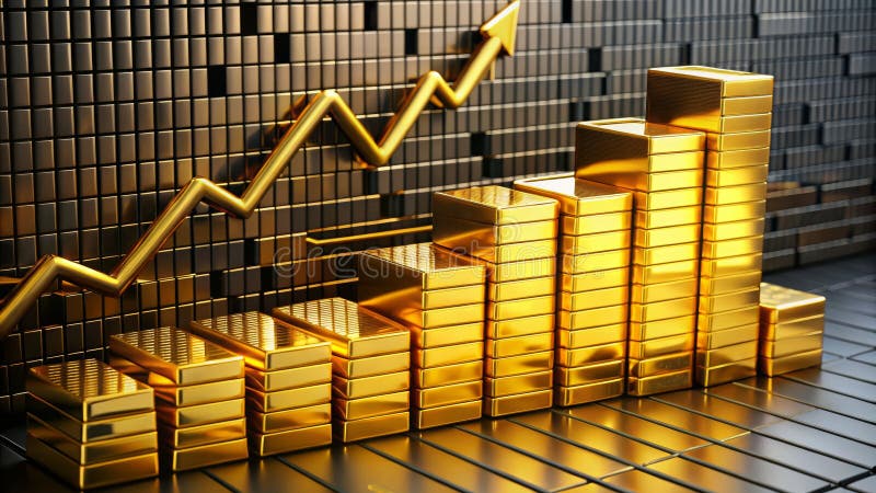 Gold Bar Graph Rising Market Trend Stock Illustration - Illustration of ...