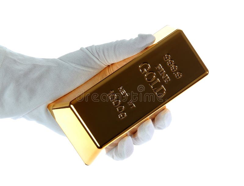 Hand with Glove Holding a Gold Bullion Stock Photo - Image of expensive ...